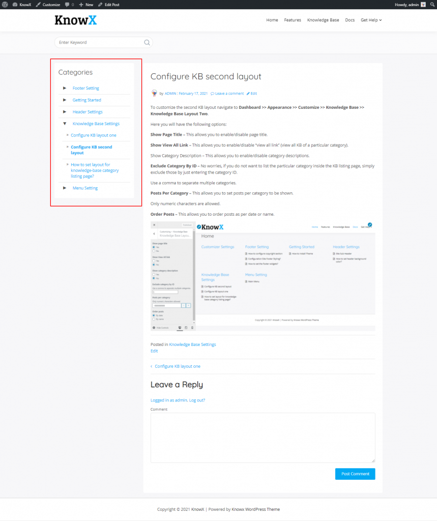 How to set the category widget to the KB page? – KnowX